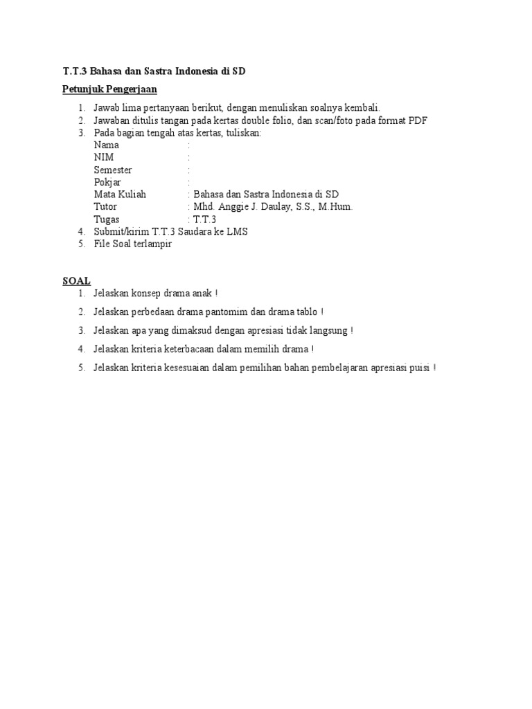TT3 Bahasa Dan Sastra Indonesia Di SD | PDF