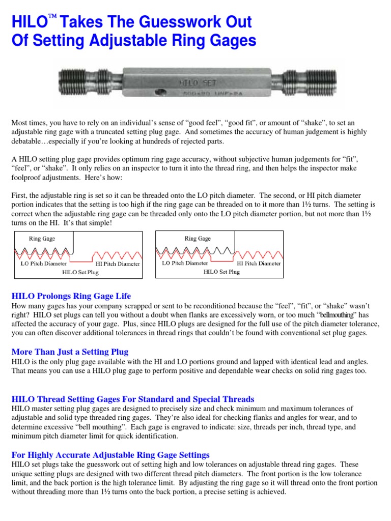HILO™: Accurate Adjustable Ring Gage Settings | PDF | Tools | Metalworking