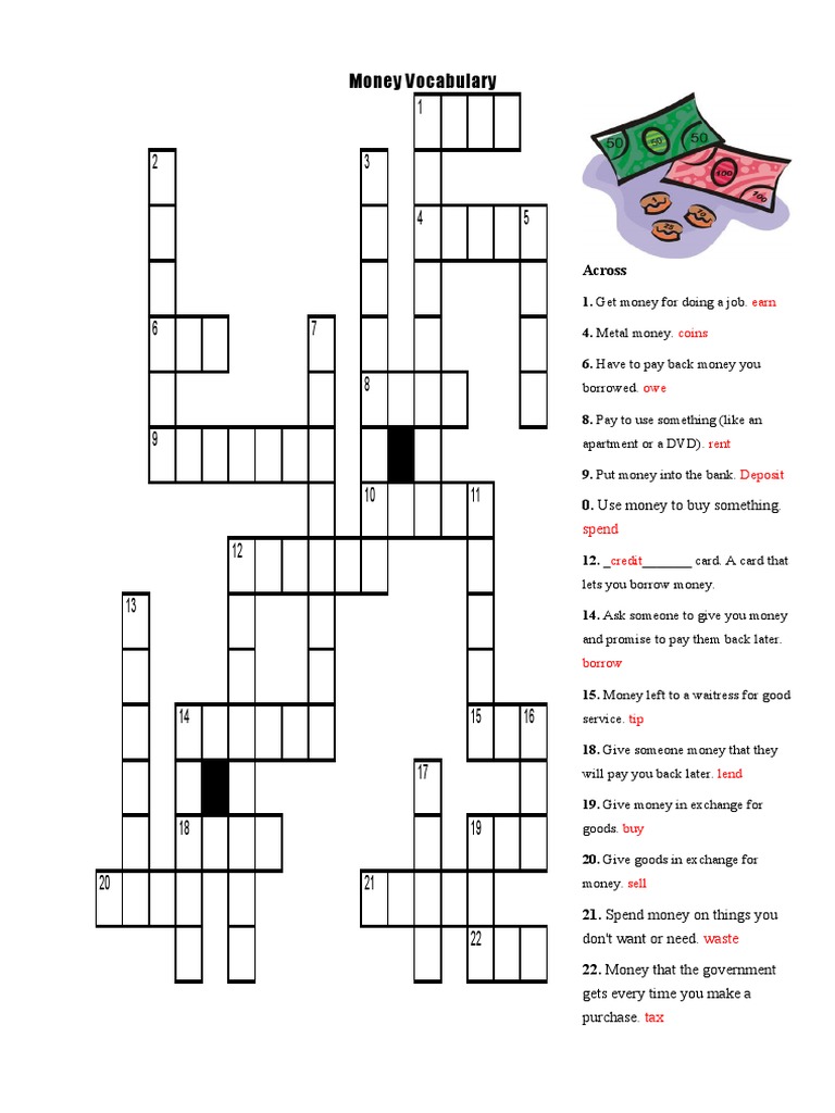 Money Vocabulary Crossword | PDF | Money | Currency