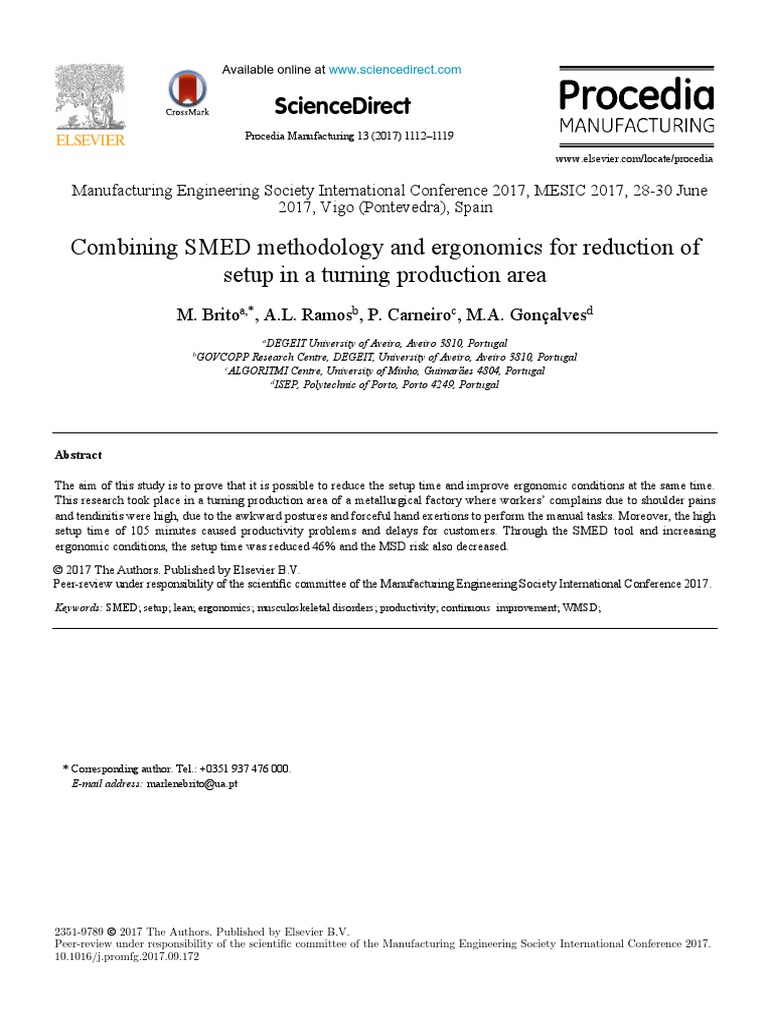 Combining SMED Methodology and Ergonomics For Reduction of Setup in A ...