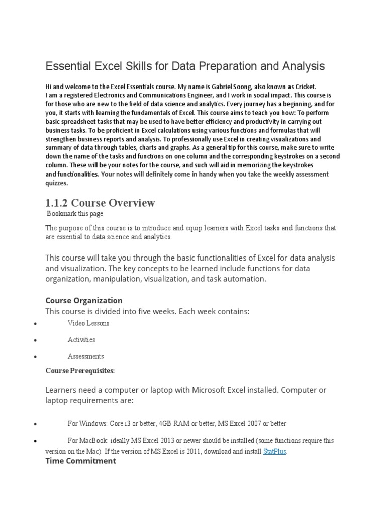 Excel Skills for Data Analysis Basics | PDF | Spreadsheet | Microsoft Excel