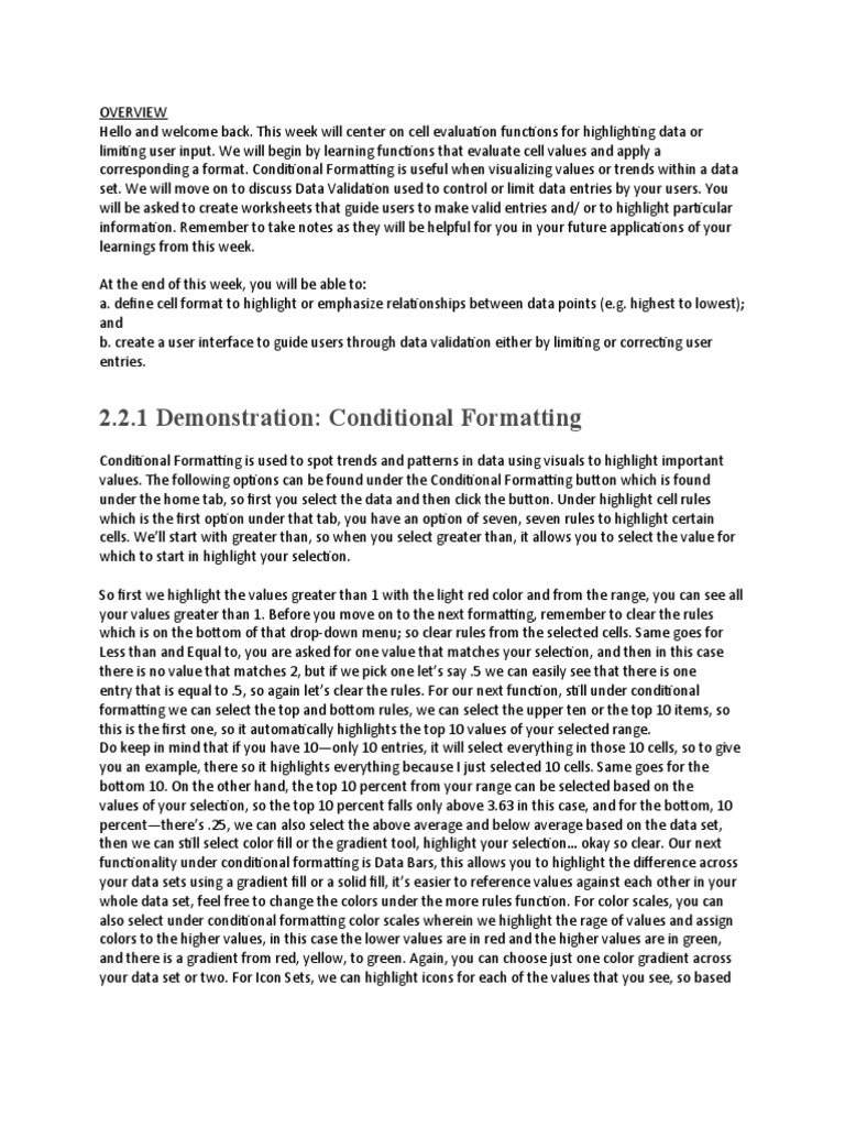 Essential Excel Skills For Data Preparation and Analysis Week 2 | Download Free PDF | Microsoft ...