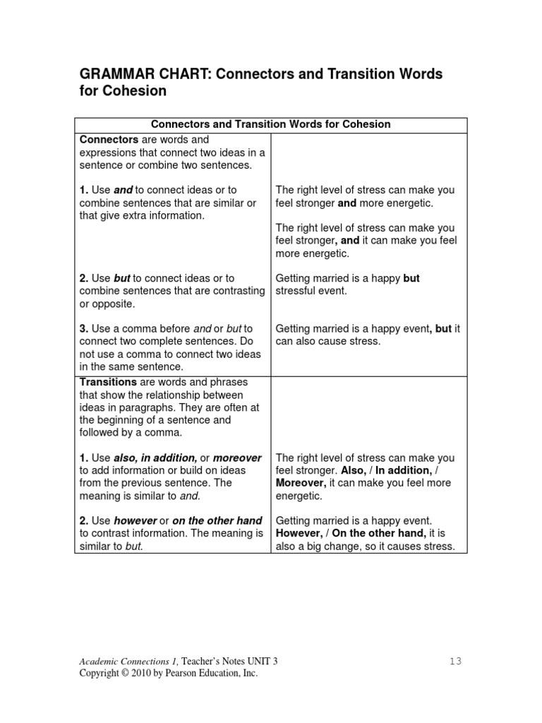 Connectors Transition Words For Cohesion Grchart | PDF