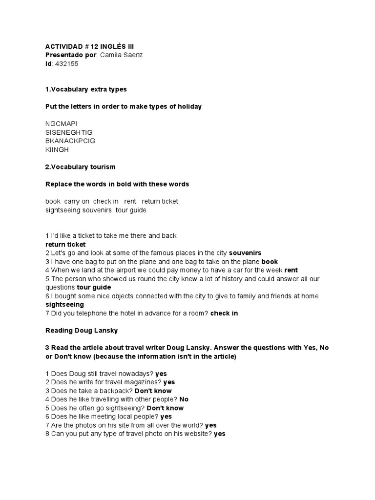 Vocabulary for Travel and Tourism | PDF | Language Arts & Discipline ...