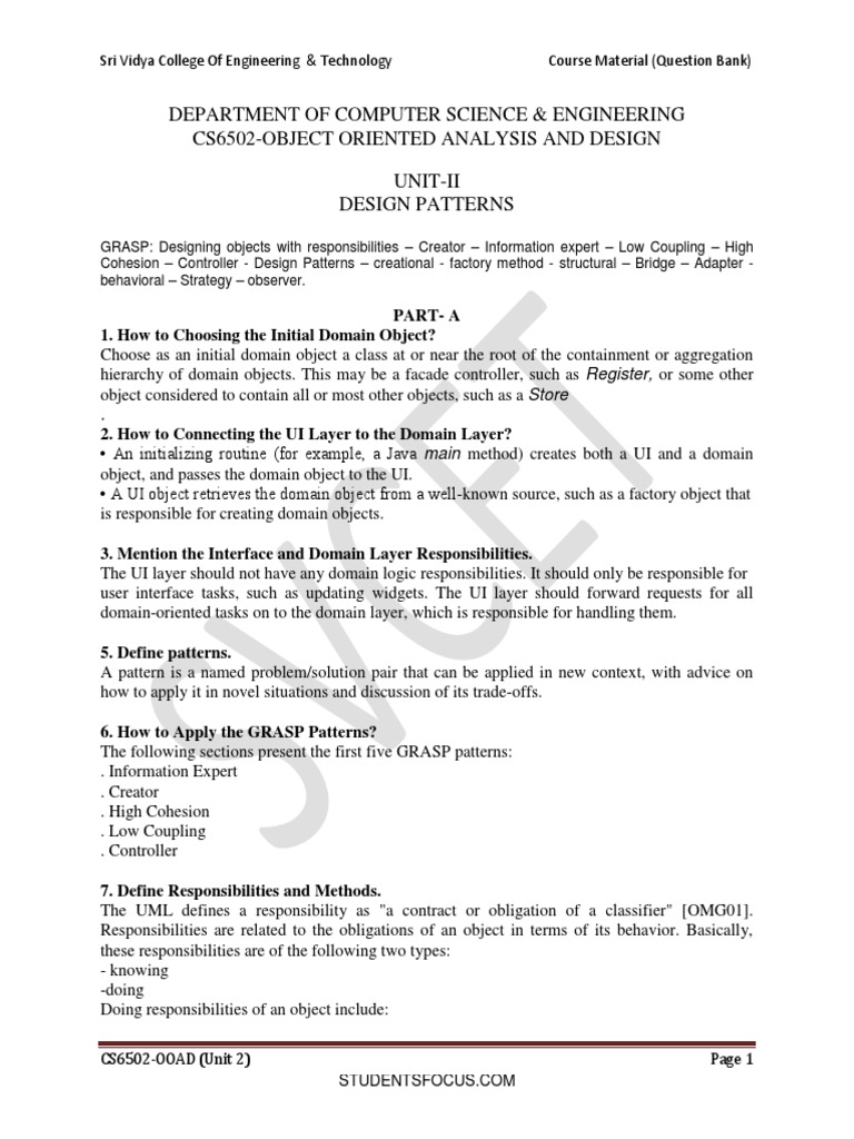 Department of Computer Science & Engineering Cs6502-Object Oriented Analysis and Design Unit-Ii ...