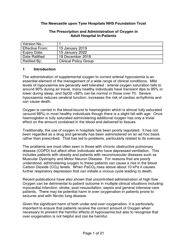 Prescriptionand Administrationof Oxygen 201901 | PDF | Medical ...