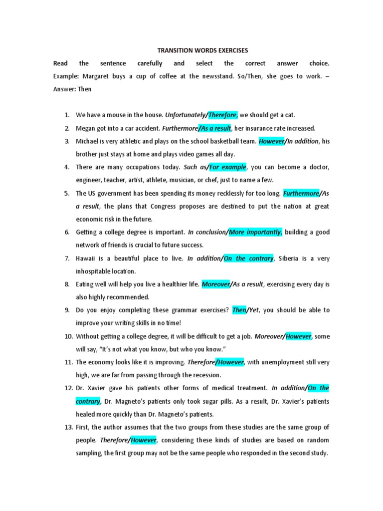 Transition Words Exercises | PDF | Economies | Business