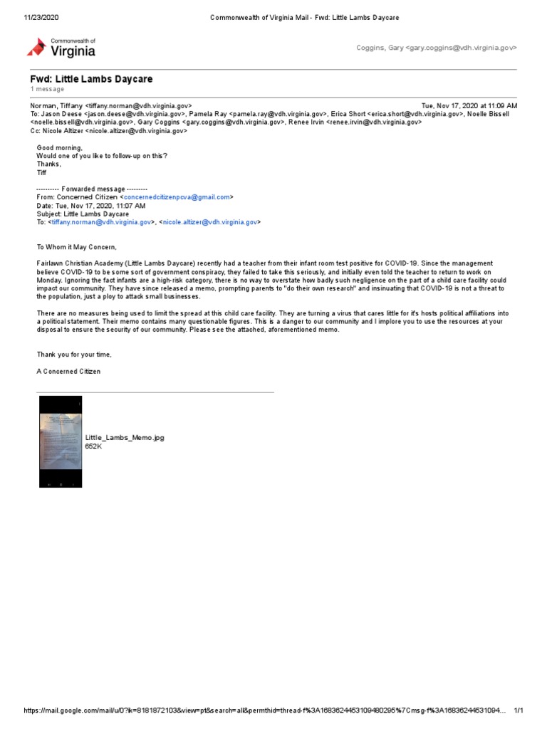 Commonwealth of Virginia Mail - Little Lambs Daycare | PDF | Child Care ...