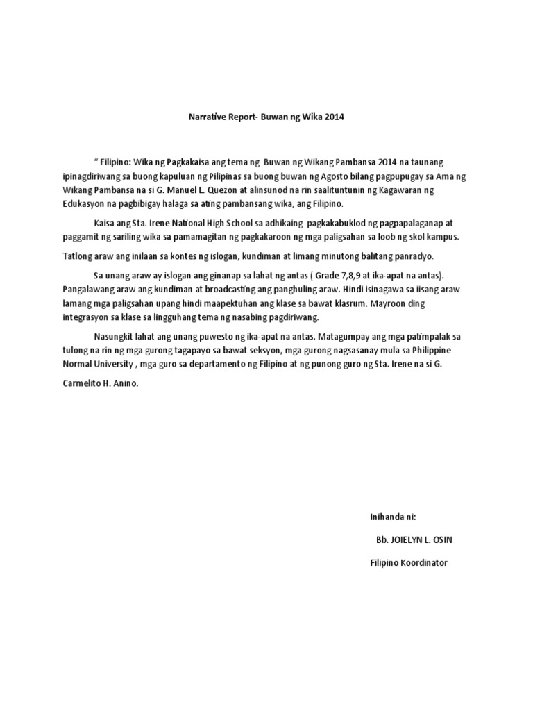 Narrative Report-Filipino | PDF