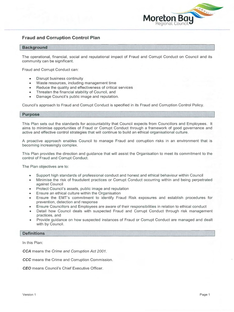 Fraud and Corruption Control Plan Background: Regional Council | PDF ...