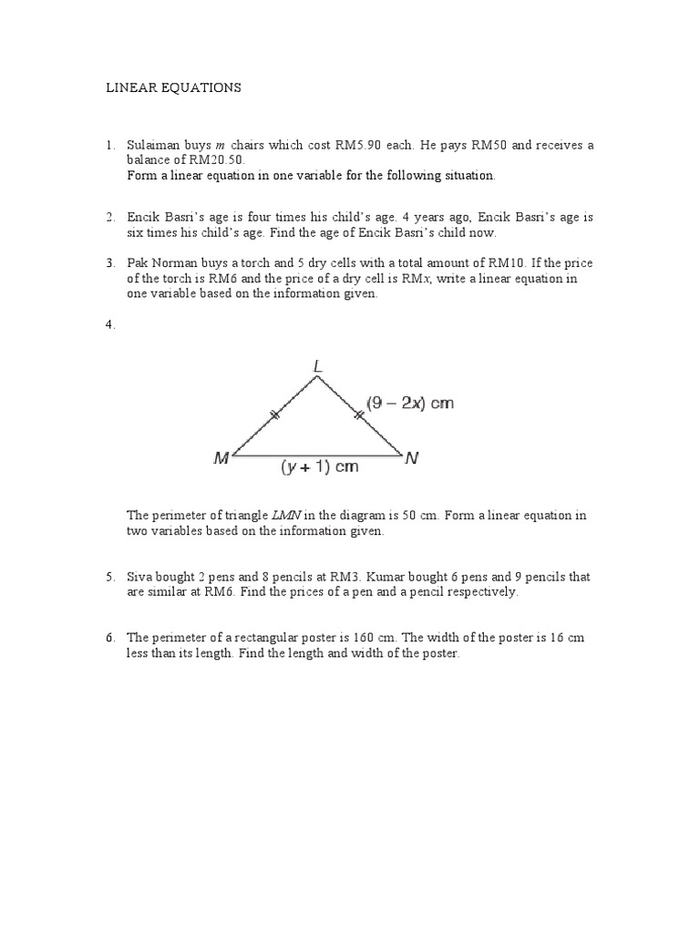 Soalan Linear Equations | PDF