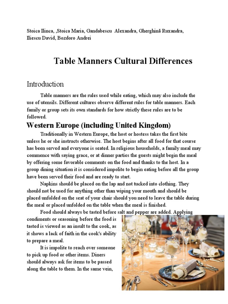 Table Manners Cultural Differences: Western Europe (Including United ...