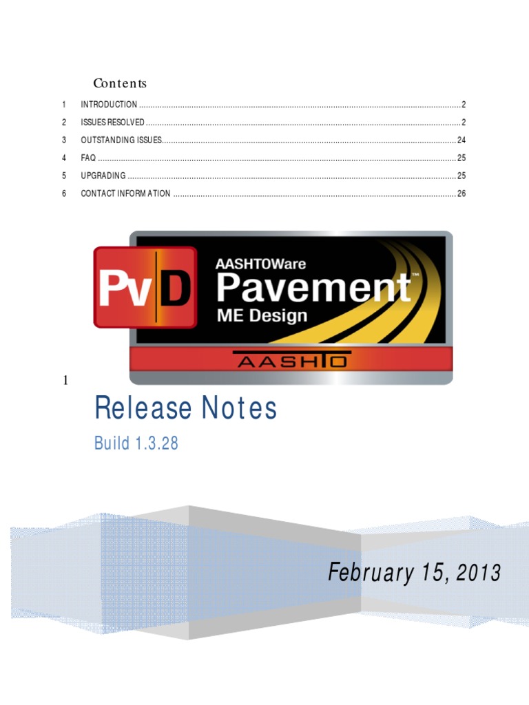 AASHTOWare Pavement ME Design Build 1 3 28 Release Notes | PDF ...
