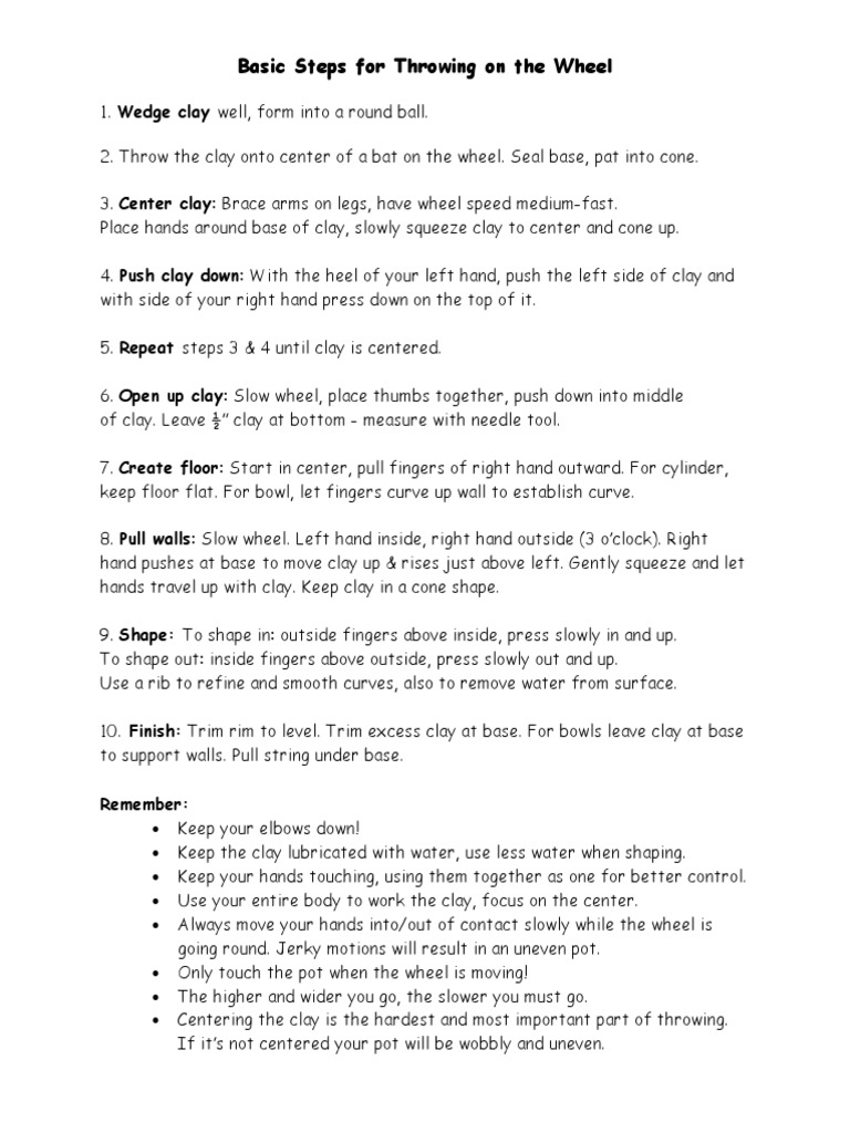 Basic Steps For Throwing On The Wheel: Remember | PDF