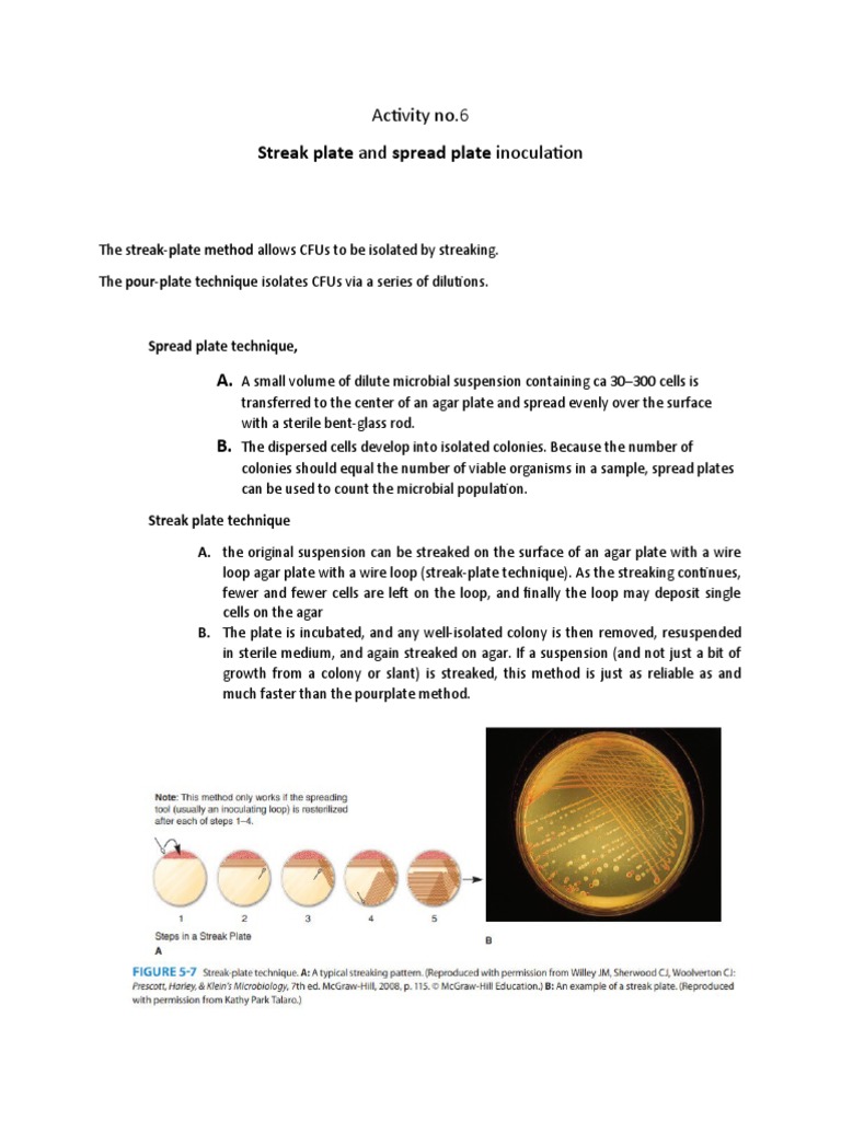 Streak Plate and Spread Plate Inoculation: Activity No.6 | PDF