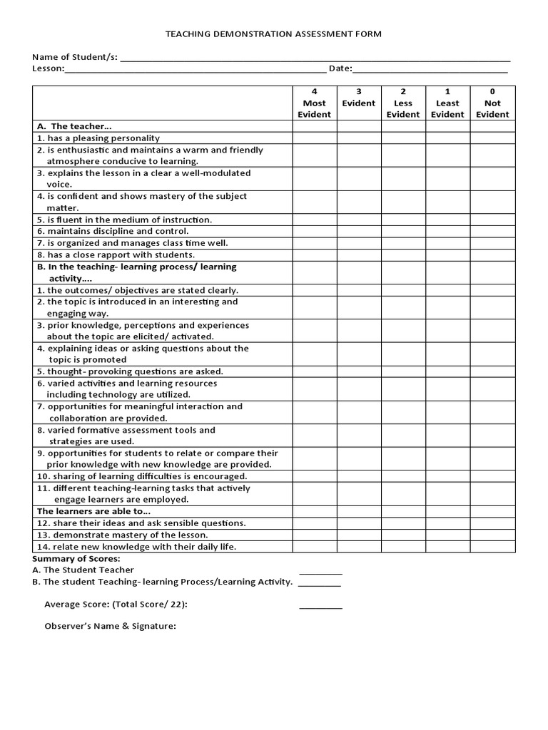 Teaching Demonstration Assessment Form | PDF