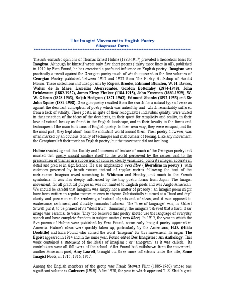 The Imagist Movement in English Poetry | Download Free PDF | English ...