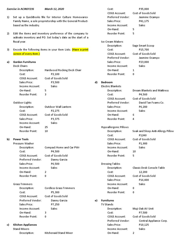QuickBooks exercise for homewares business | PDF | Accounts Payable ...