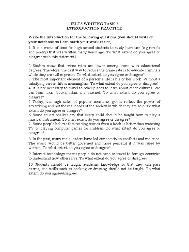 Ielts Writing Task 2 Introduction Practice | PDF | Career & Growth ...