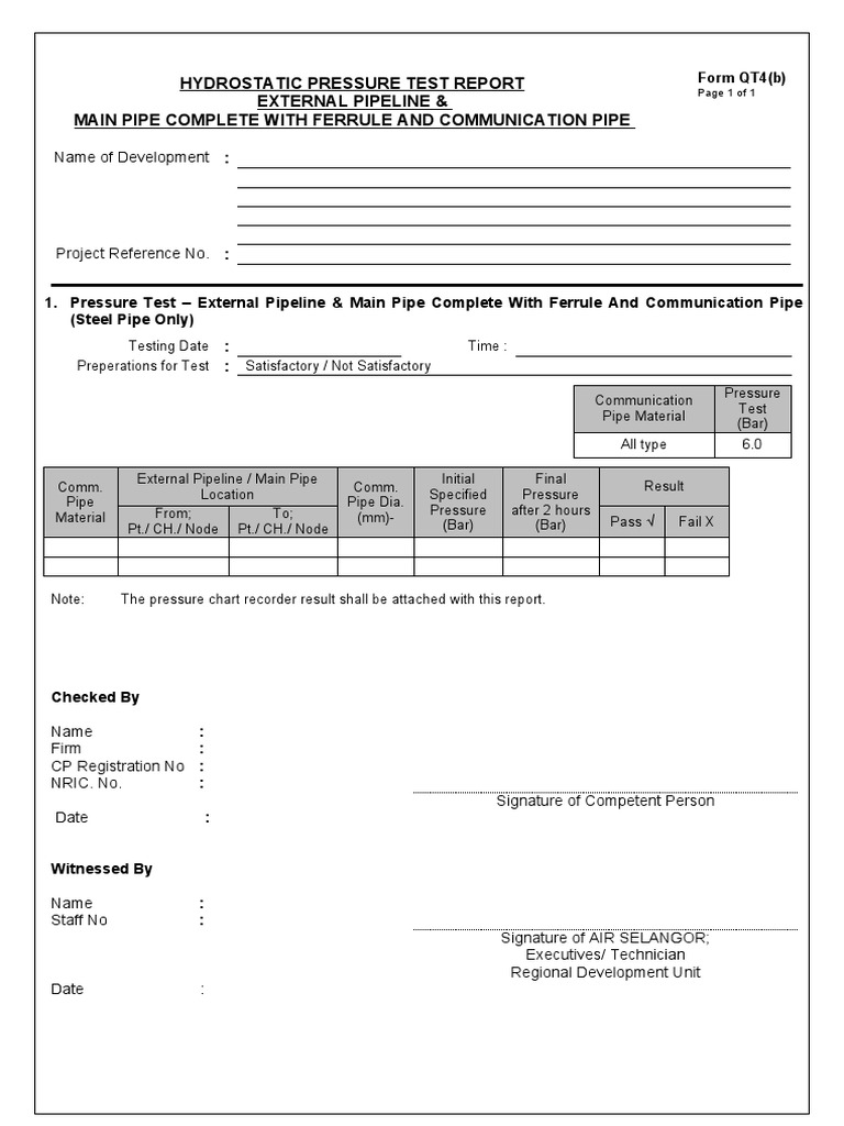 Hydrostatic Pressure Test Report: External Pipeline & Main Pipe ...