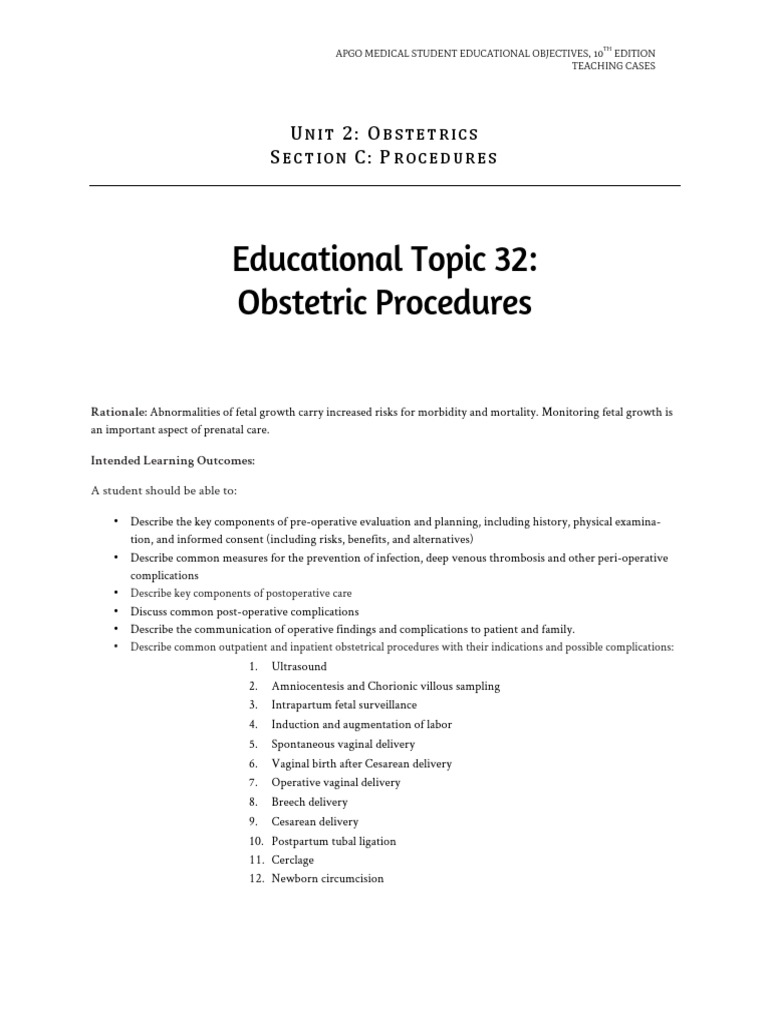 Educational Topic 32: Obstetric Procedures: U 2: O S C: P | PDF ...