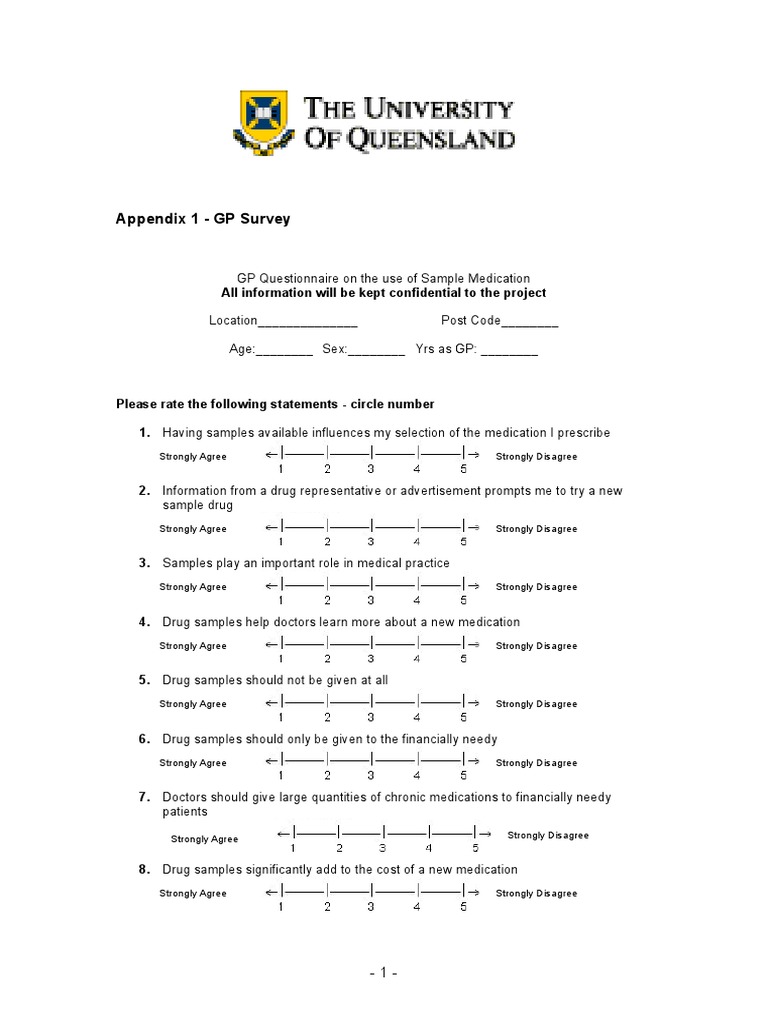 Appendix 1 - GP Survey: GP Questionnaire On The Use of Sample ...