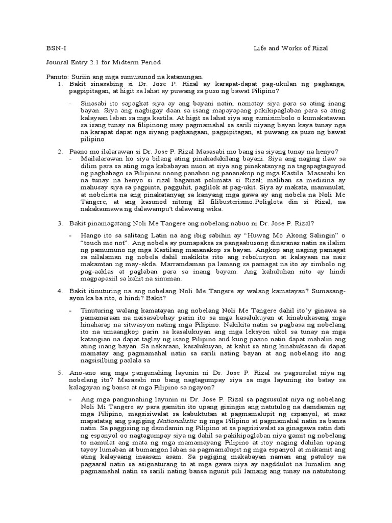 Journal-Entries For The Life and Works of Rizal | PDF