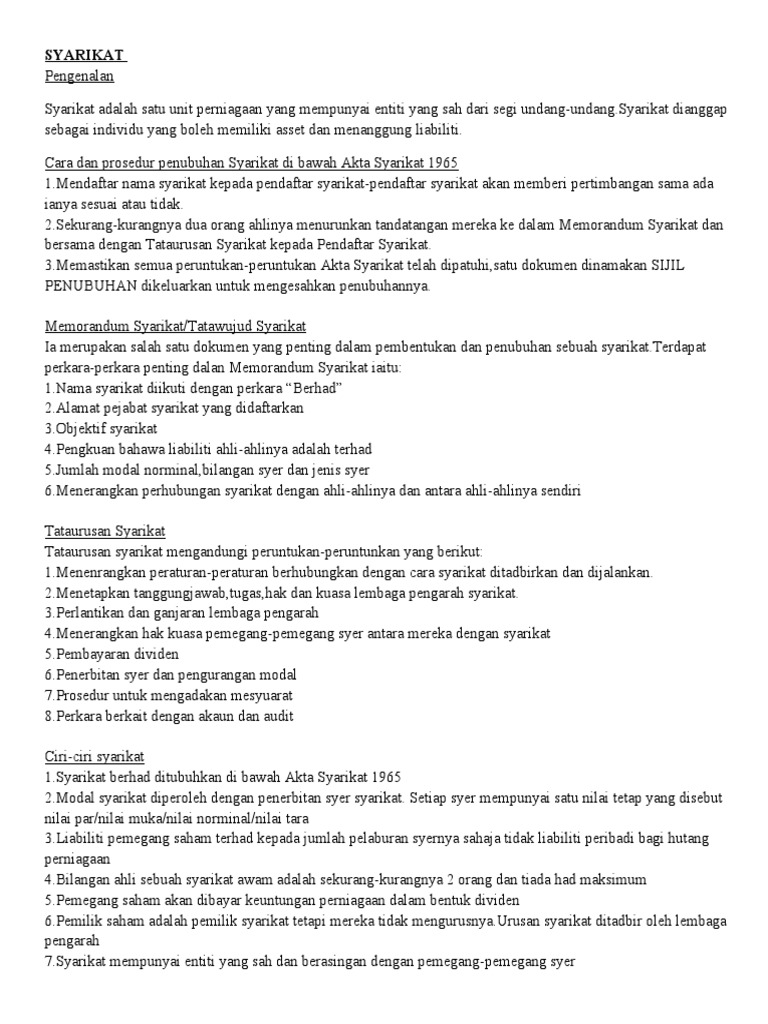 SYARIKAT 1 Nota Pelajar | PDF