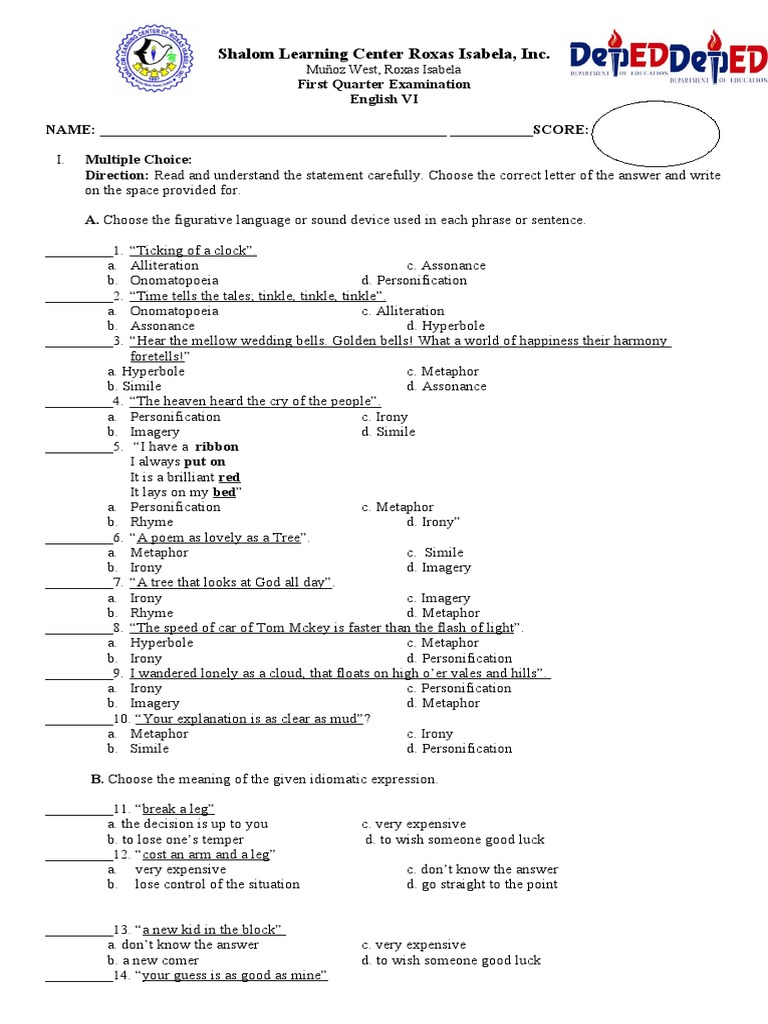 English VI First Quarter | PDF | Noun | Grammatical Tense