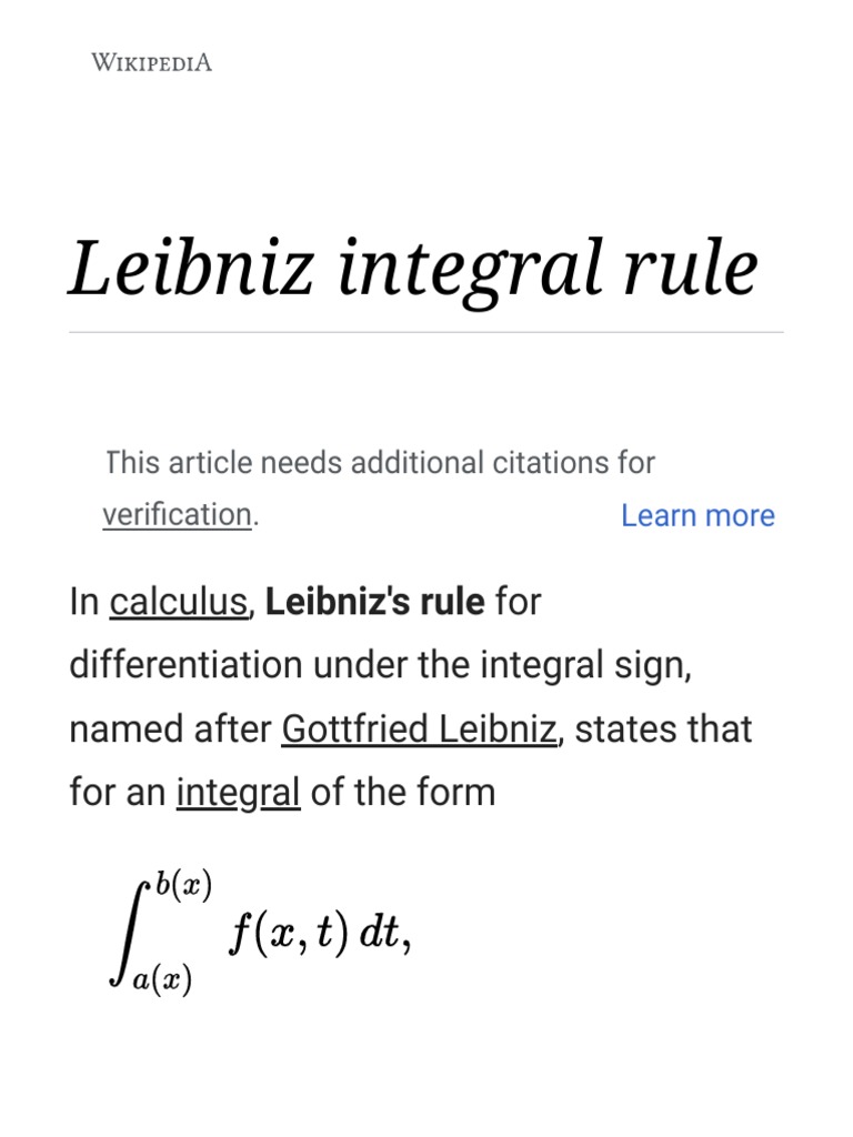 Leibniz Integral Rule - Wikipedia | PDF | Integral | Derivative
