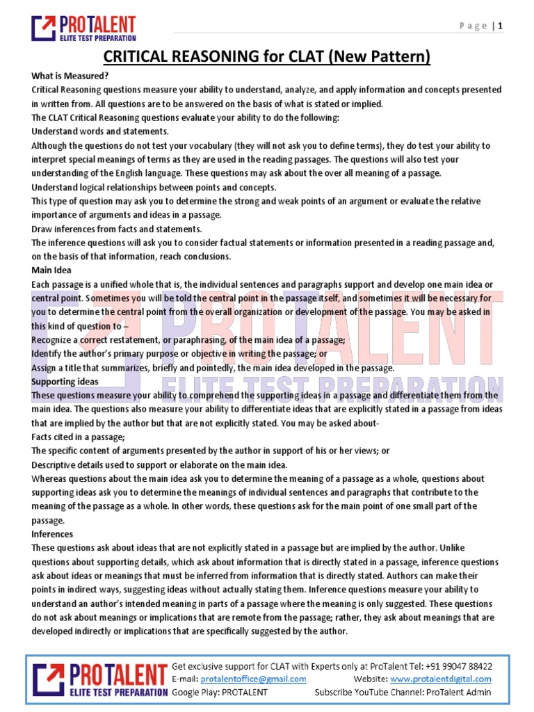 Critical Reasoning Guide for CLAT | PDF | Argument | Inference