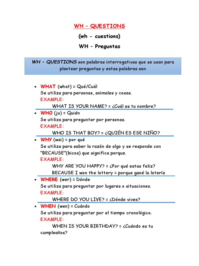 WH-QUESTIONS - 27clase | PDF