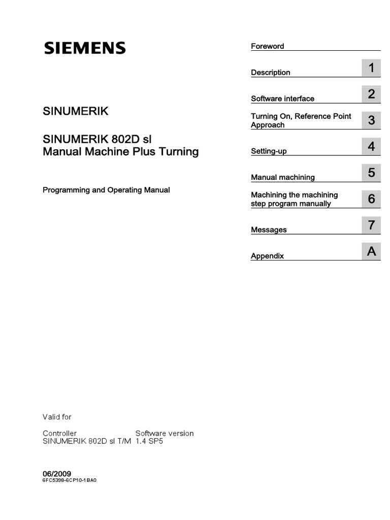 SINUMERIK SINUMERIK 802D SL Manual Machine Plus Turning | PDF ...