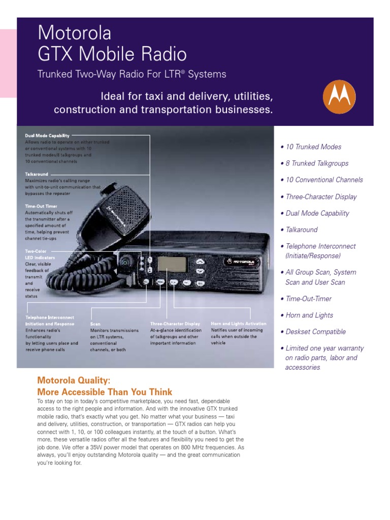 GTX LTR Mobile Radio Specification Sheet PDF | PDF | Loudspeaker | Hertz