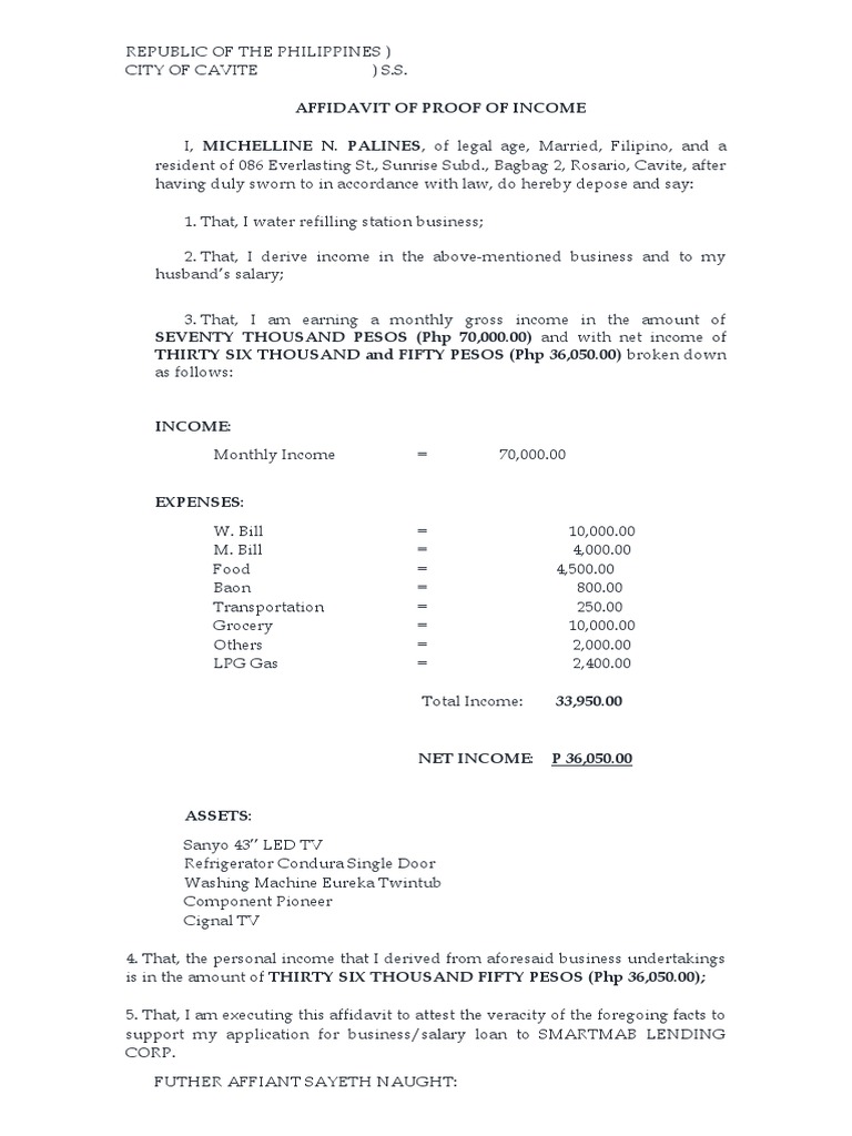 Affidavit of Proof of Income | PDF | Affidavit | Civil Law (Common Law)