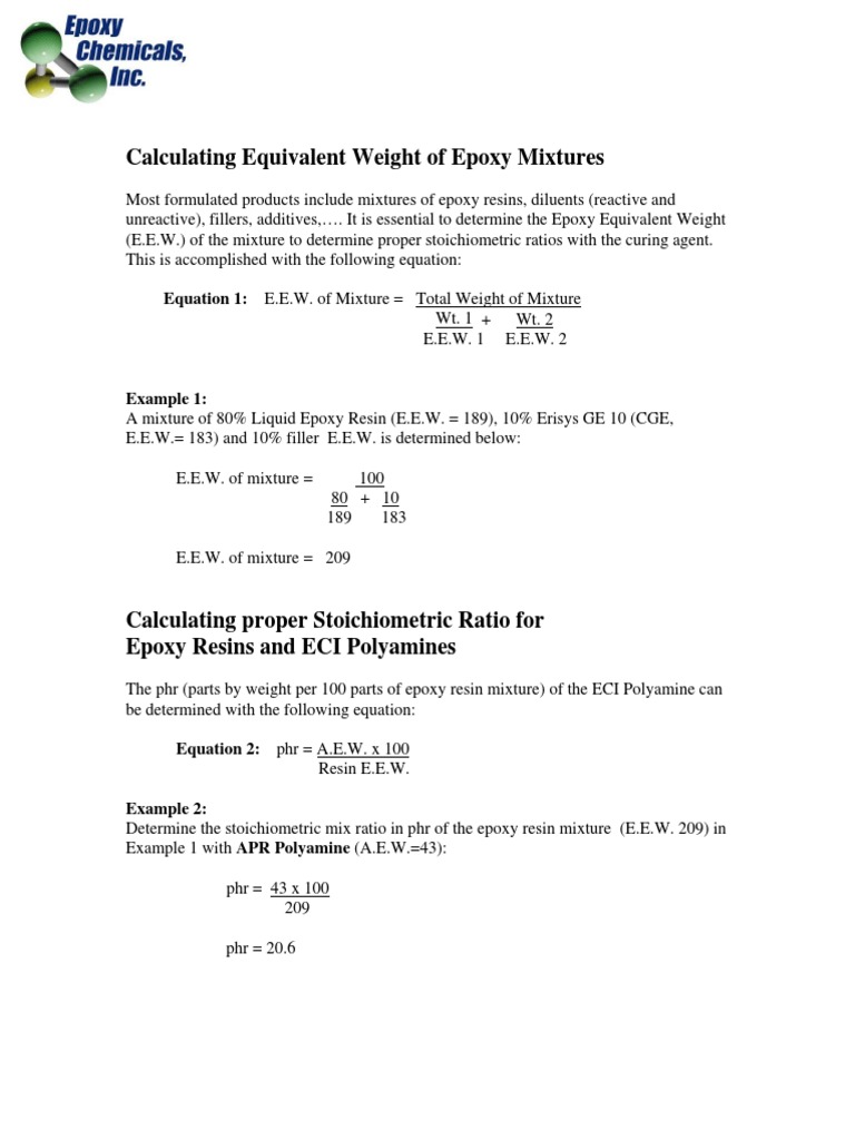 Calculating Equivalent Weight of Epoxy Mixtures PDF | PDF