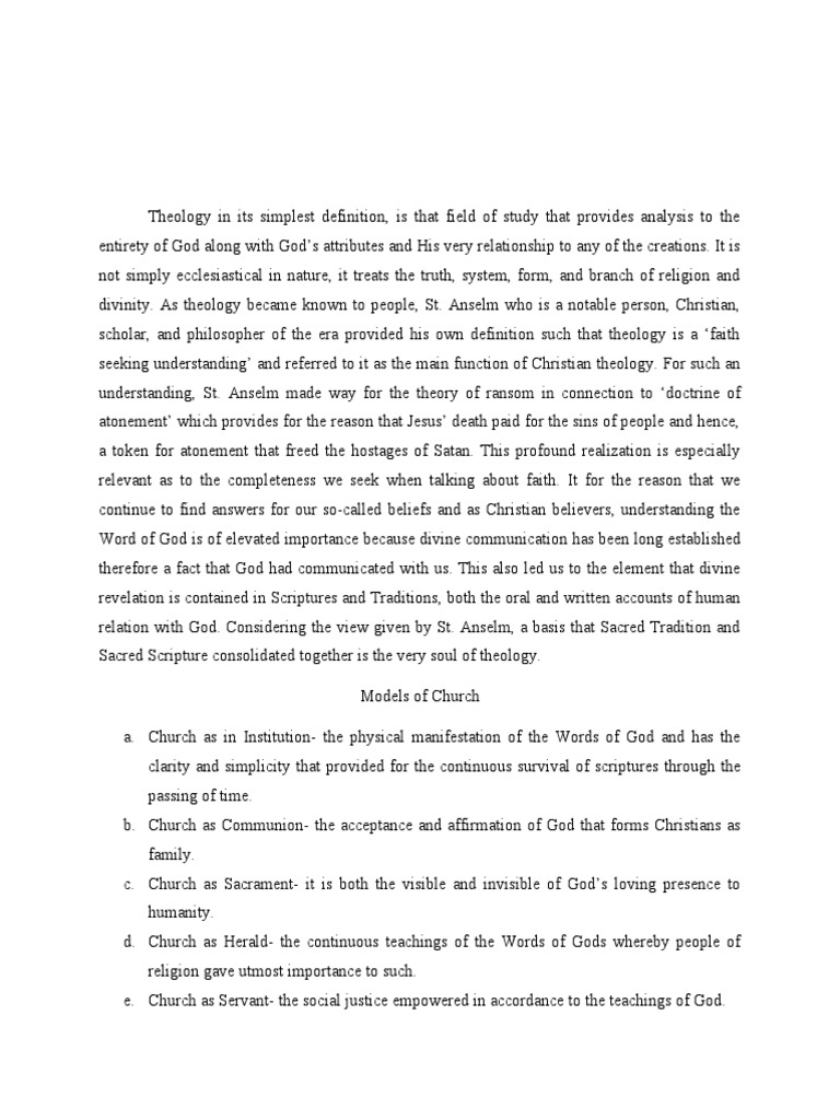 Theology Synthesis | PDF | Christian Church | Jesus