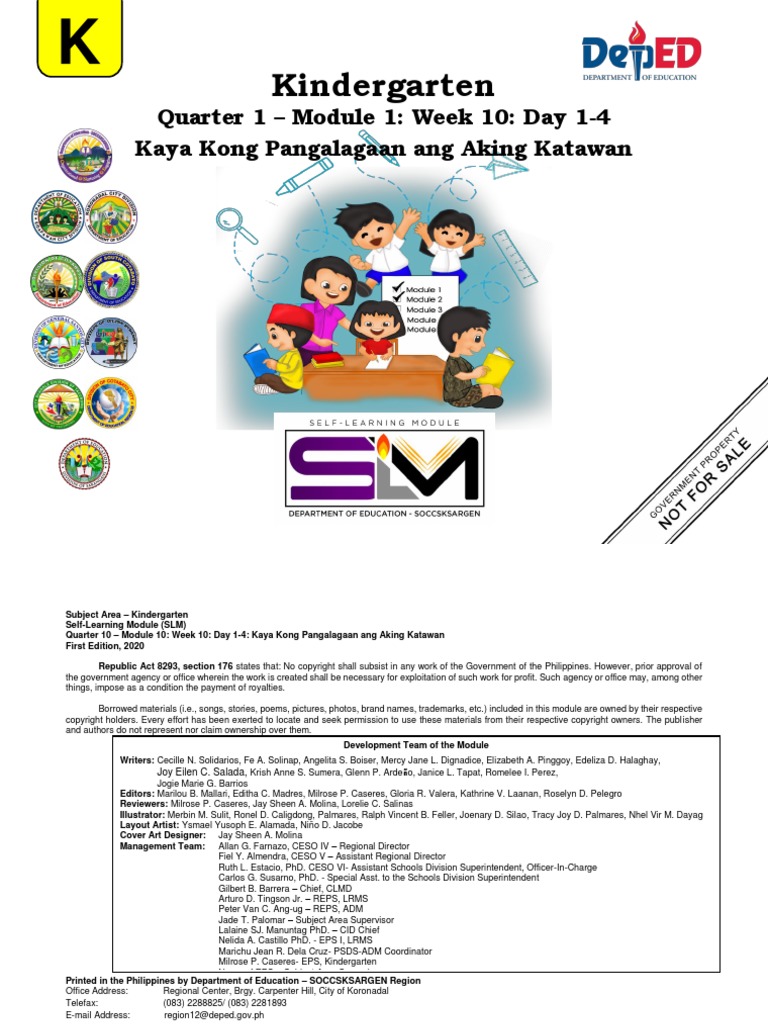 Kindergarten: Quarter 1 - Module 1: Week 10: Day 1-4 Kaya Kong ...