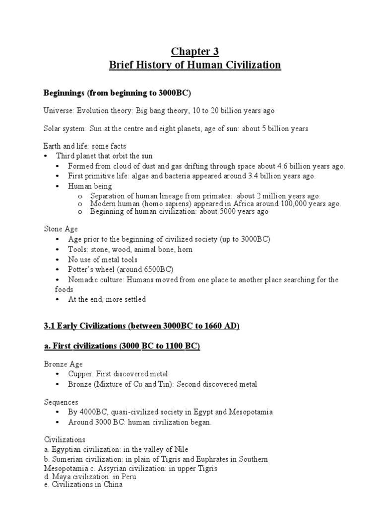 Brief History of Human Civilization: Beginnings (From Beginning To ...