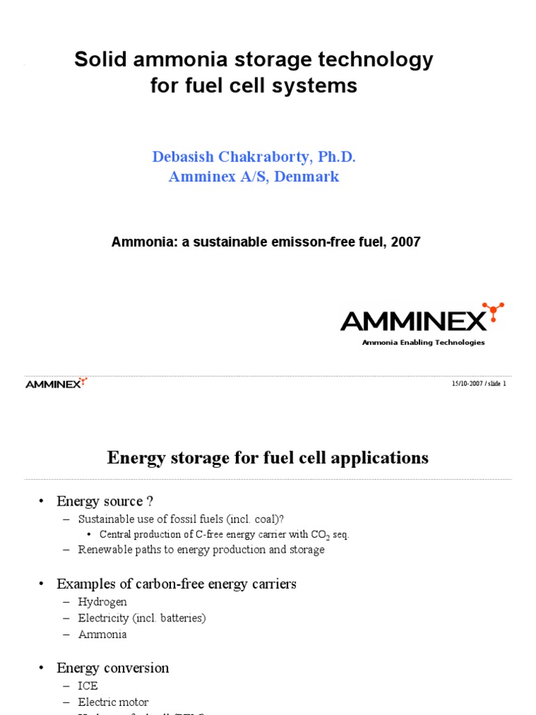 Solid Ammonia Storage Technology For Fuel Cell Systems: Debasish ...