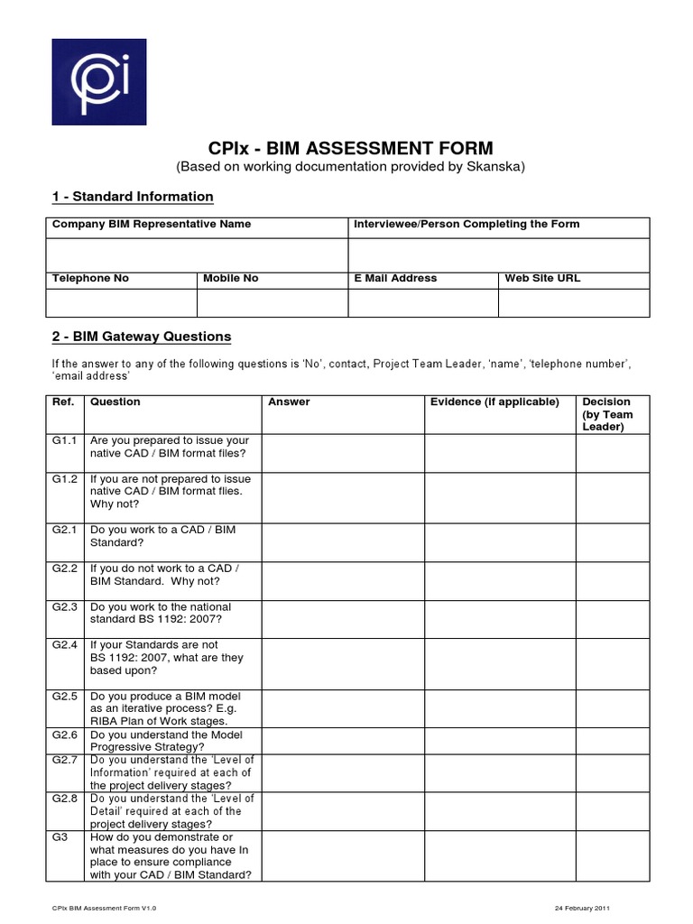 Cpix - Bim Assessment Form Ver 1.0 | PDF | Building Information ...