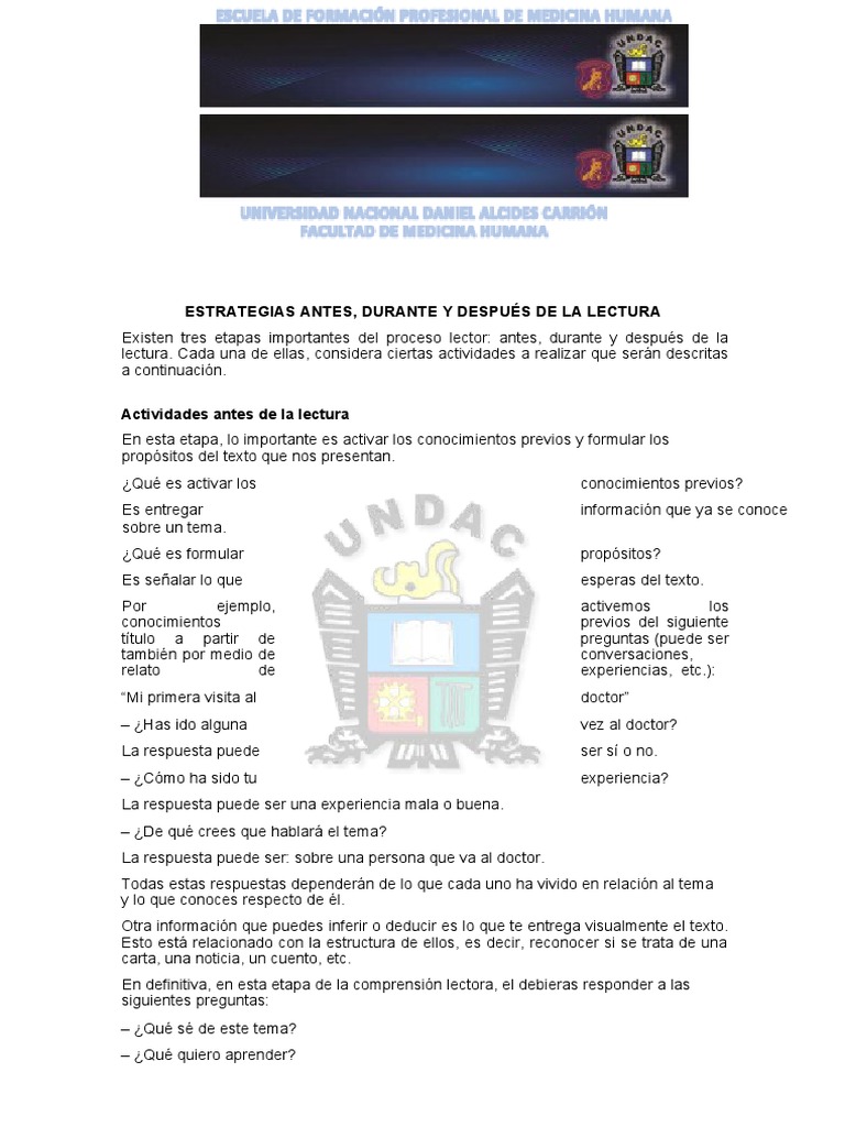 Estrategias Antes, Durante y Después de La Lectura | PDF | Información ...