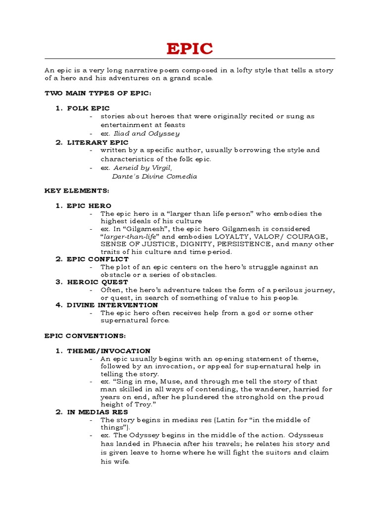 Two Main Types of Epic: 1. Folk Epic: Dante's Divine Comedia | Download ...