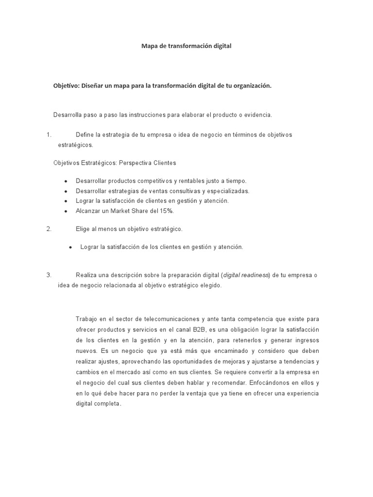 Mapa De Transformación Digital Pdf Cliente Business