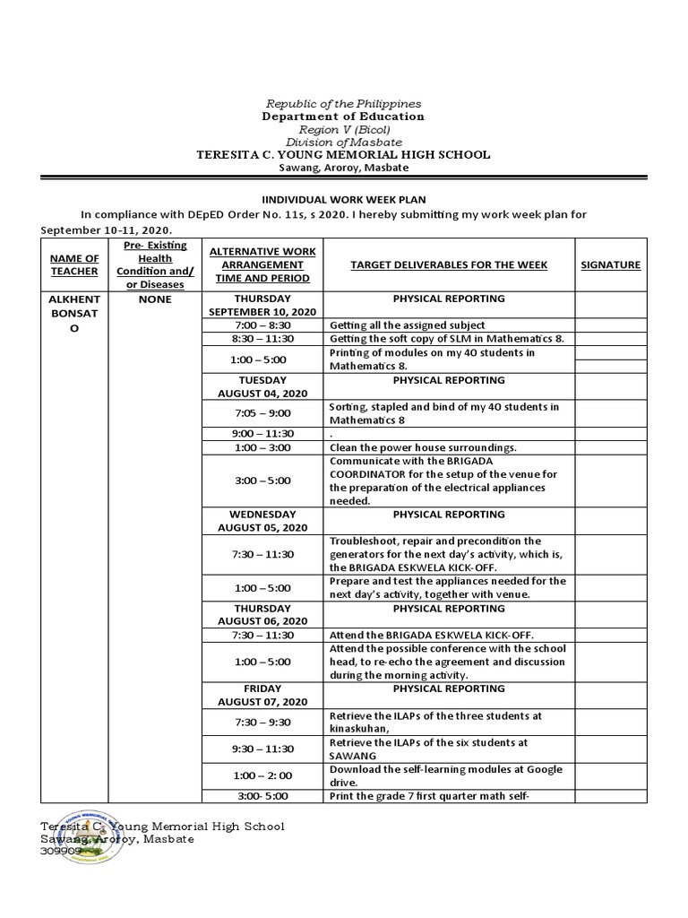 In Compliance With Deped Order No. 11S, S 2020. I Hereby Submitting My ...