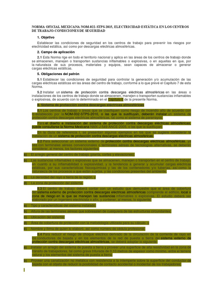 Extracto Medicion de Tierras Fisicas NORMA OFICIAL MEXICANA NOM 22 Stps ...