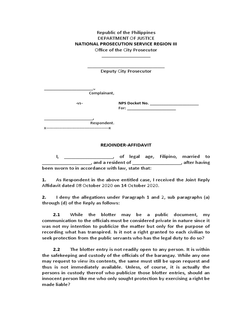 Rejoinder Affidavit for Legal Dispute | PDF | Defamation | Justice