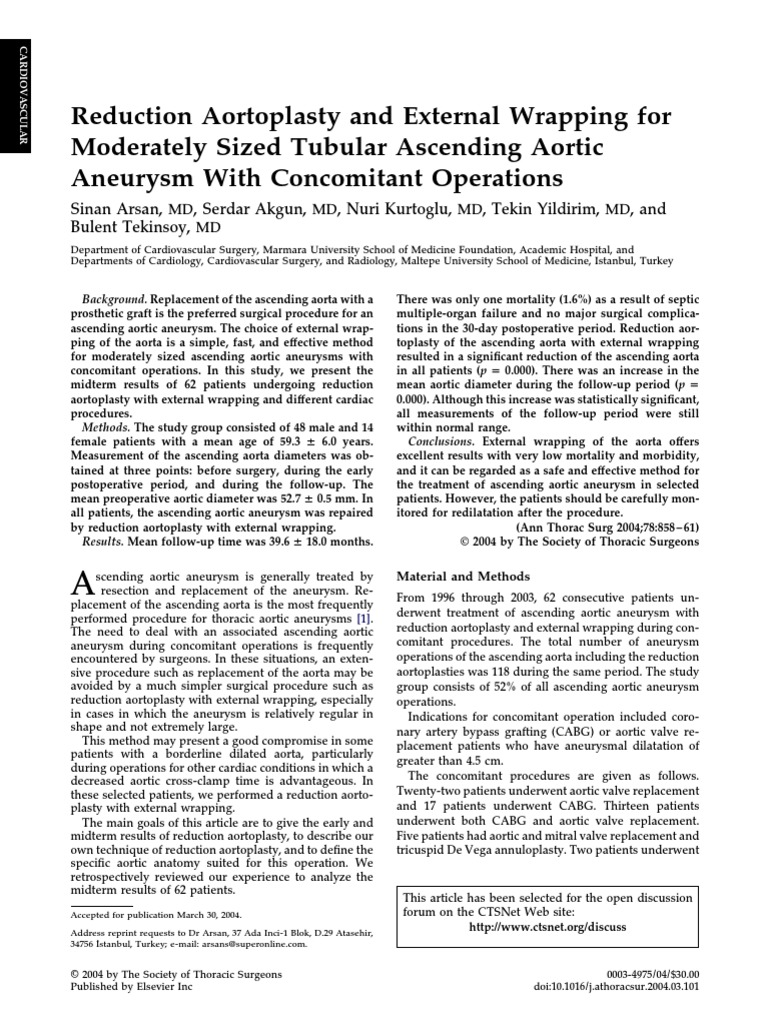 Reduction Aortoplasty and External Wrapping For Moderately Sized ...