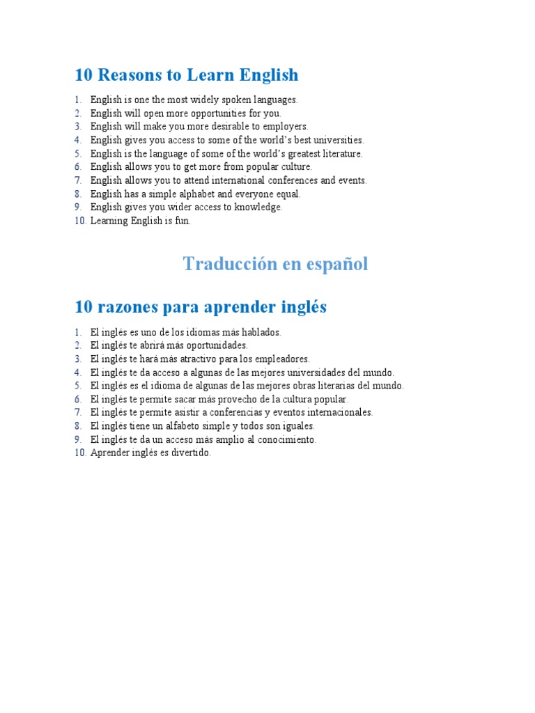 10 Reasons To Learn English | PDF