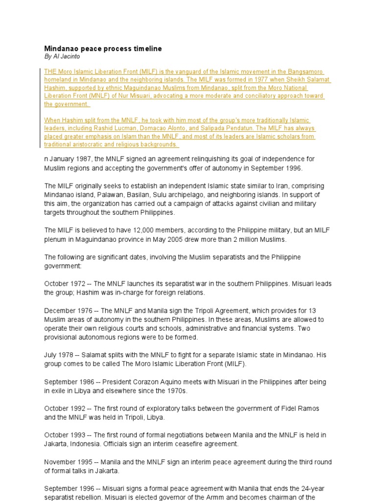 Mindanao Peace Process Timeline | PDF | Insurgency | Counter Insurgency
